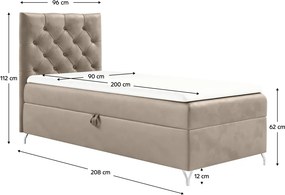 Boxspringová postel, 90x200, béžová látka Velvet, levá, GULIETTE + dárek