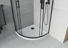 Mexen Rio, čtvrtkruhový sprchový kout 80 x 80 cm, 6mm čiré sklo, černý profil + bílá sprchová vanička, 863-080-080-70-00-4110B
