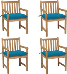 Zahradní židle 4 ks světle modré podušky masivní teak 3073023