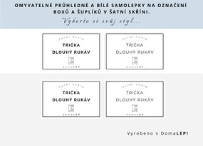 TRIČKA DLOUHÝ RUKÁV - Samolepka na šuplíky a boxy do šatní skříně, 8,5 x 5,5 cm - DomaLEP varianta: SAMOLEPKA, barva: BÍLÁ - ČERNÉ písmo, velikost: š. 8,5 cm x v. 5,5 cm - tučné písmo