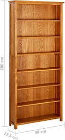 Knihovna se 7 policemi 90 x 22,5 x 200 cm masivní dubové dřevo 288475
