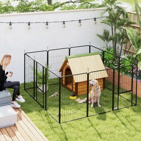 PawHut Playpen pro štěňata s 12 panely 68x100 cm - Dveře, kolíky do země, flexibilní, skládací ochranný kryt - Volný prostor, 100 cm vysoký