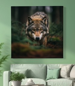 Obraz na plátně - Vlk číhajíc v houštině FeelHappy.cz Velikost obrazu: 80 x 80 cm
