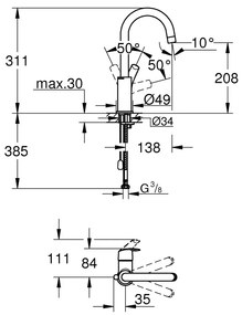 Grohe Eurosmart - Páková umyvadlová baterie, Velikost L, chrom 23743002