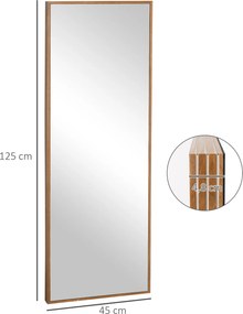 HOMCOM Celoplošné zrcadlo na zeď 125x45cm s dřevěným rámem v přírodní barvě do šatní skříně, předsíně nebo ložnice | Aosom.de