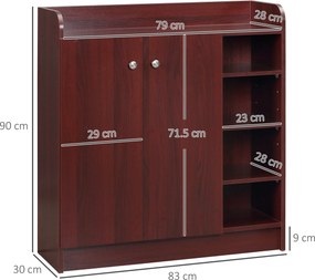 HOMCOM Úložný prostor na boty - Moderní dřevěná skříňka na boty pro 12 párů s 4 otevřenými policemi, 83x30x90 cm, barva kávy