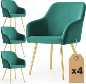 Sada čtyř jídelních židlí ESTELLE sametové, lahvově zelené / zlaté nohy (4 ks)