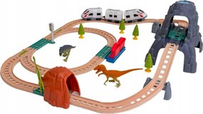 LEAN Toys Elektrický interaktivní vláček s vagóny, tunel, sopka, dinosauři, 95 cm