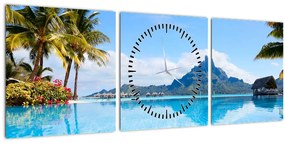 Obraz - Bora-Bora, Francouzská Polynésie (s hodinami) (90x30 cm)