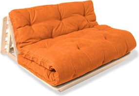 Marior Home Rozkládací futonové křeslo / pohovka Layti - 140 cm / Oranžová / Přírodní buk olejovaný