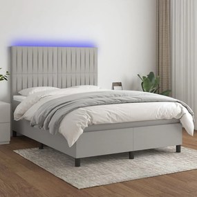 Box spring postel s matrací a LED světle šedá 140x200 cm textil