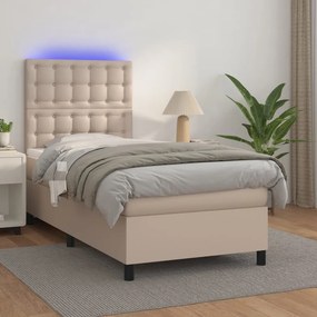 Box spring postel matrace a LED cappuccino 90x190 cm umělá kůže 3135920