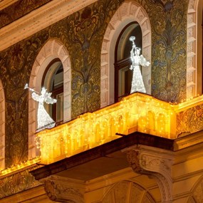3D LED svítící anděl s trubkou, 122 cm, venkovní, ledově bílá s Flash, 120 LED, IP44
