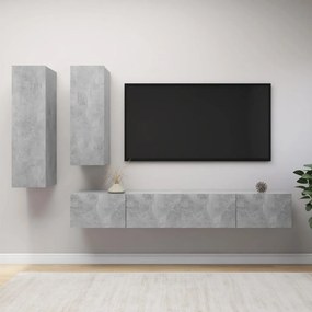 4dílný set TV skříněk betonově šedý kompozitní dřevo 3079153