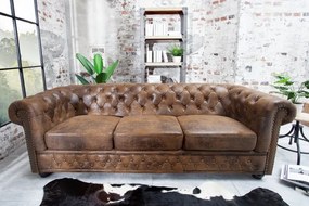 Chesterfield sofa 3-místný hnědý starožitný vzhled / 17382