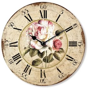 Nástěnné hodiny dřevěné s růží 15 cm (ISABELLE ROSE)