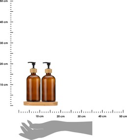 Dávkovač saponátu a mýdla Dallas, hnědá/s černými a dřevěnými prvky, 500 ml, sada 2 ks