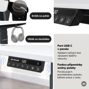 Elektrický stůl s nastavením výšky ergonomický antracitově-bílý, 1200x600 mm: ARIA