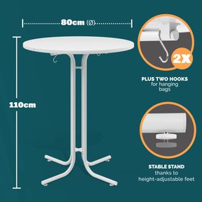 Barový stolek bílý Ø80x110cm skládací venkovní výškově nastavitelný až 100kg