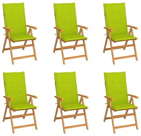 Zahradní židle 6 ks s jasně zelenými poduškami masivní teak,  3065571