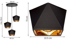 Závěsné svítidlo DIAMOND GOLD, 3x černé/zlaté textilní stínítko, O