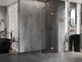 Mexen Lunar T, výklopný sprchový kout pravý 110 x 110 cm, 8mm čiré sklo, profil růžové zlato, 834T-110-110-60-00-P