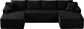 Aosom Modulární U-tvarované bezkostrové sametové sofa, s hlubokým sedadlem, vhodné do obývacího pokoje, 339D x 168Š x 64V cm, černá