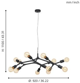 Eglo 98347 - Lustr na lanku BOCADELLA 12xE27/60W/230V