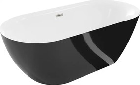 Mexen Roxy, volně stojící vana 170 x 80 cm, bílá-černá, broušená ocel přepad, 51201708075-97