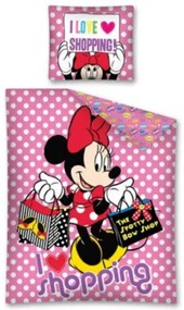 Detexpol Dětské bavlněné licenční povlečení Disney Myška Minnie I love shoping 140x200cm / 70x80cm růžové