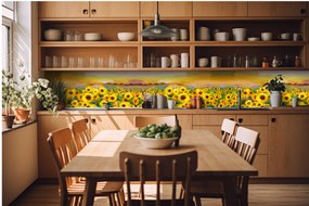 DIMEX | Fototapeta do kuchyně Malba slunečnic KI-420-214 | 420 x 60 cm | žlutá, zelená