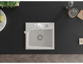 Mexen Milo, 1-komorový granitový dřez 435x410x171 mm a bílá baterie Rita, bílá, 6505-20-670300-20