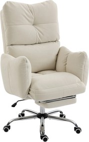 HOMCOM ergonomické kancelářské křeslo s podnožkou — krémově bílý flanel, silné čalounění, vysoké opěradlo, výškově nastavitelné | Aosom