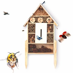 Domeček pro hmyz, plechová střecha, včetně nožiček, celoročně obyvatelný, borovicové dřevo