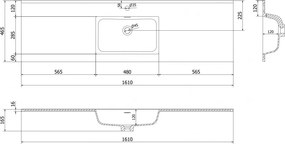 Mexen Otis, umyvadlo na zapuštění 161 x 46,5 cm, černá matná, 25181671