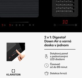 Klarstein Full House Down Air System, indukční sporák + odsavač par, 444 m³/h, třída energetické účinnosti A