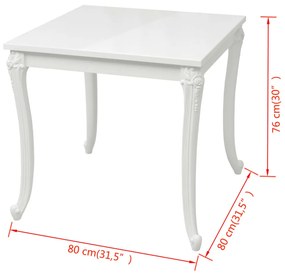 Jídelní stůl 80x80x76 cm vysoký lesk bílý,  243382