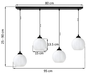 Závěsné svítidlo Costa, 4x bílé skleněné stínítko, b