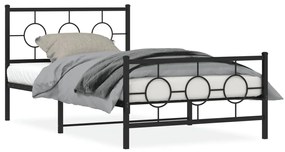 Kovový rám postele s hlavovým a nožním čelem černý 107 x 203 cm - Default Title