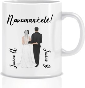 Personalizovaný klasický bílý keramický hrníček 300 ml se svatebním párem