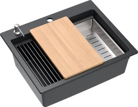 Černý kuchyňský granitový dřez QUADRON Kurt 110 s příslušenstvím bez baterie
