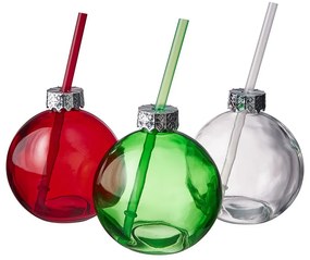 SANTA'S BUBBLE Skleněná koule s brčkem - červená