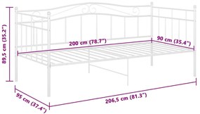 vidaXL Marketos Rám postele/pohovky bílý kovový 90 x 200 cm