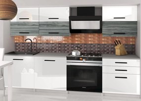 Kuchyňská linka Belini 180 cm bílý lesk / šedý antracit Glamour Wood s pracovní deskou Primera2