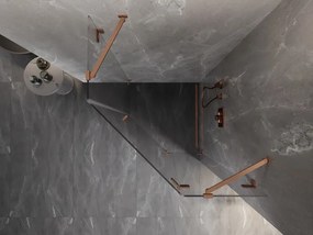 Mexen Lunar, pětiúhelníkový sprchový kout s pravým sklonem 90 x 90 cm, 8mm čiré sklo, profil měděná matná, 831-090P-090L-65-00-P