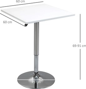 HOMCOM Nastavitelný barový stůl, 360° otočný, nohami odolnými proti poškrábání, stabilní kovová základna, bílá