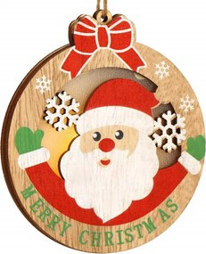 Dřevěný Santa Claus svítící 9,5x11 cm, vánoční ozdoba