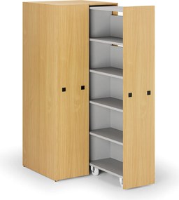 Velkokapacitní skříň s výsuvnými regály, 841 x 846 x 2000 mm, buk