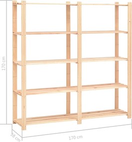 Úložný regál 5 polic 170 x 38 x 170 cm masivní borovice 500 kg 286198