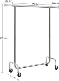 Stojan na oblečení z kovu s vysokou nosností na kolečkách, nosnost do 130 kg, délka 110-150 cm